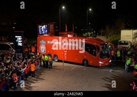 The Liverpool FC team bus arrives ahead of the UEFA Champions League ...