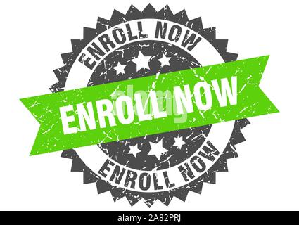 enroll now sign. enroll now black-green round ribbon sticker Stock ...