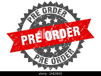 pre order sign. pre order black-red round ribbon sticker Stock Vector ...