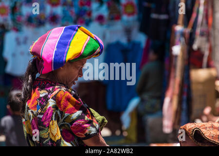 Quiche Maya Woman at the Chichicastenango Market in traditional woven ...
