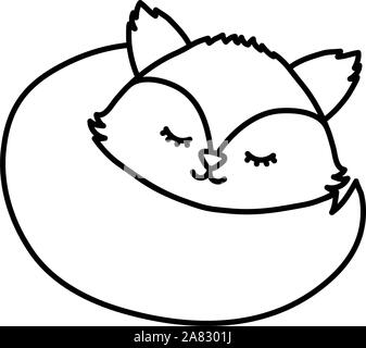 Cute little fox sleeping on cloud. Cartoon animal character for kids t ...