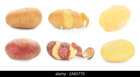 Collage of raw potatoes on white background Stock Photo - Alamy