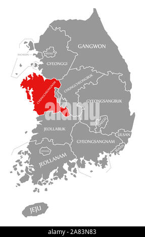 Chungcheongnam red highlighted in map of South Korea Stock Photo - Alamy