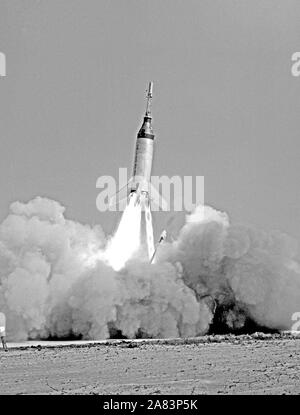 View of the launch of the Little Joe-5B spacecraft from Wallops Island ...