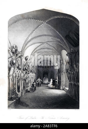 Beefeater showing Victorian tourists the Norman Armoury or the Small ...