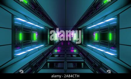 futuristic sci-fi space tunnel corridor with glowing lights and glass ...