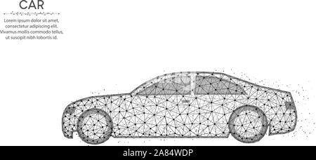 Vector illustration of 3D polygonal side view of car, the front and ...