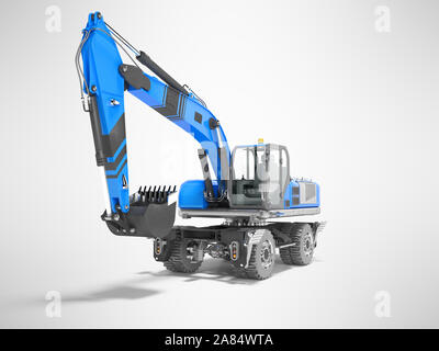 Blue excavator loader wheel isolated 3D render on blue background with ...