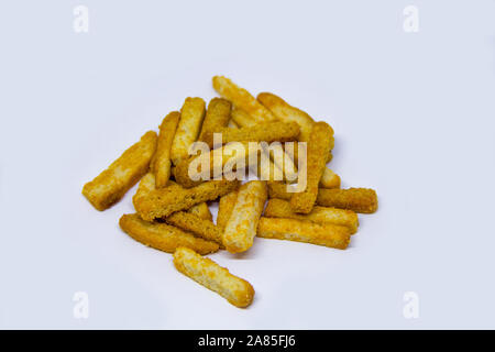 long crackers for beer on a white background Stock Photo - Alamy