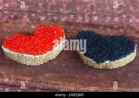 sandwiches with red caviar. selective focus. valuable food product, has ...