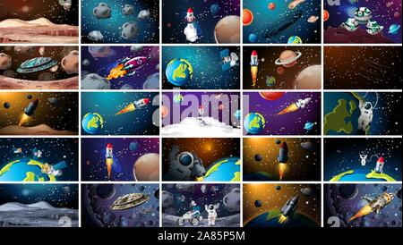 Large set of different space scenes illustration Stock Vector Image ...