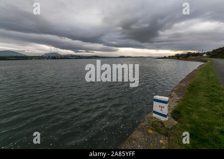 Autumn view across the Menai Strait, from Brynsiencyn on the Isle of ...