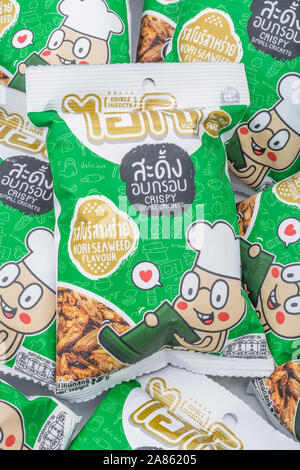 Packets of Nori flavour edible Small Crickets snack food. Protein rich ...