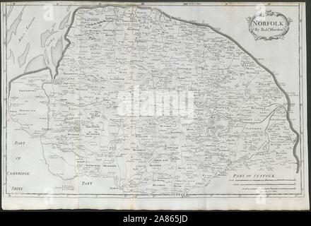 Norfolk by ROBERT MORDEN from Camden's Britannia 1695 old antique map ...