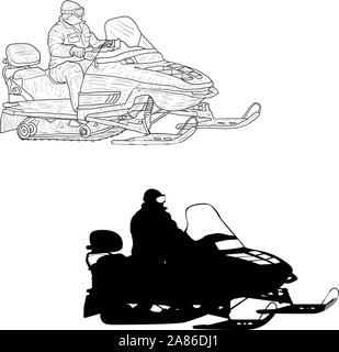 Snowmobile with driver silhouette sketch on white background Stock ...