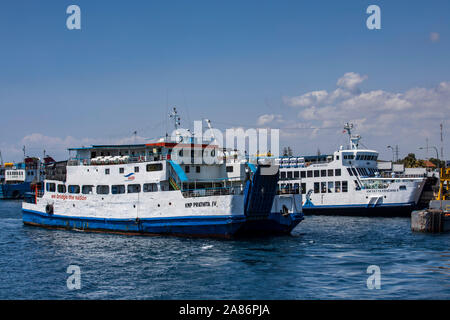 Ferries in the Bali Strait between the ports of Ketapang in Java and ...