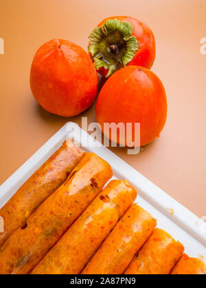 delicious dried mashed fruit pulp from apricot, persimmon. Georgian and ...