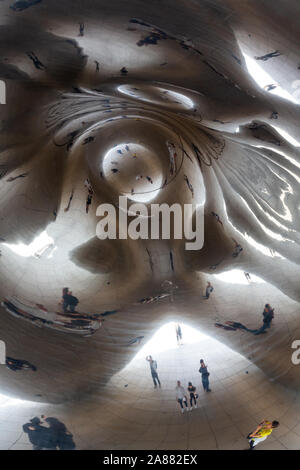 Reflection underneath Cloud Gate Sculpture, Chicago, USA Stock Photo ...