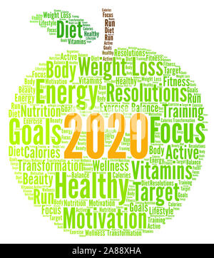 Healthy resolutions 2020 word cloud Stock Photo - Alamy