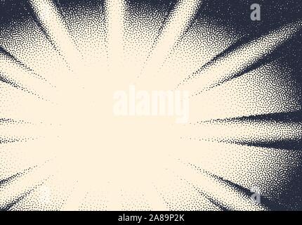 Dotwork sun rays card with stippled dots in vintage or grungy tattoo ...