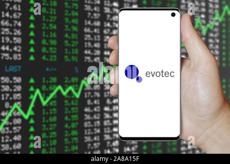 Logo of public company Evotec displayed on a smartphone. Grey ...