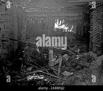 Interior of Japanese heavy machine gun pill box looking seaward through ...