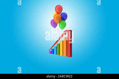 Business graph financial chart is hanging with colorful balloons and ...