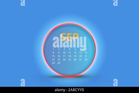 2019 September round and shiny calendar on orange background in white ...
