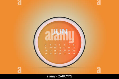 2019 June round and shiny calendar on blue background. High resolution ...