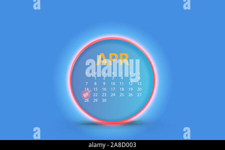 21 April 2019 round and shiny calendar for easter on orange background ...