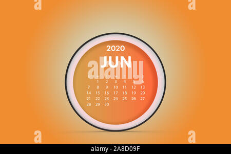 2020 June round and shiny calendar on blue background. High resolution ...