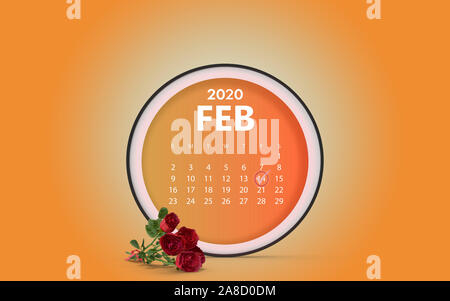 14 February 2020 round and shiny calendar for easter on orange ...