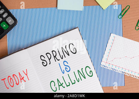 Handwriting text Spring Is Calling. Conceptual photo Time for flowers ...