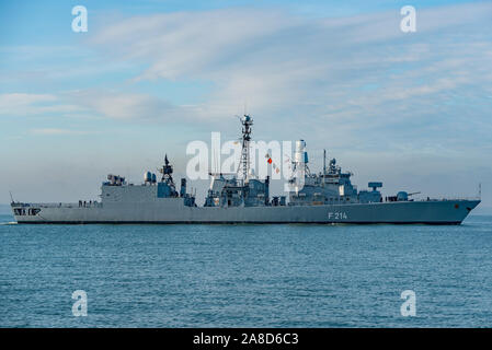 The German Navy Bremen class frigate FGS LÜBECK in the Solent. The ship ...