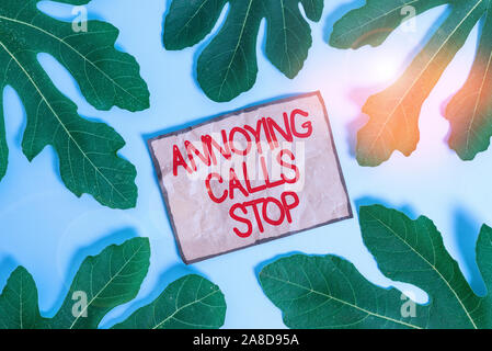Writing note showing Annoying Calls Stop. Business concept for Prevent ...