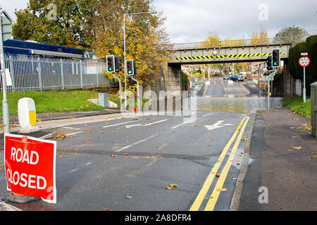 Kilton bridge, Worksop, closed due to flooding Stock Photo - Alamy