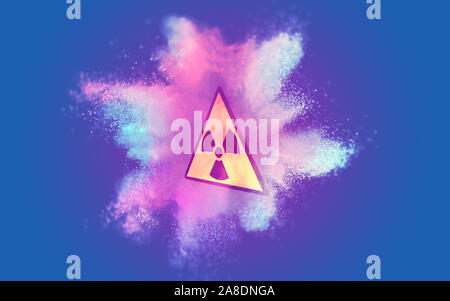 Radioactivity symbol on abstract pastel coral pink color paint with ...
