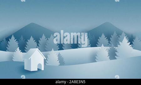 Winter mountain paper cut landscape background. Vector banner for ...
