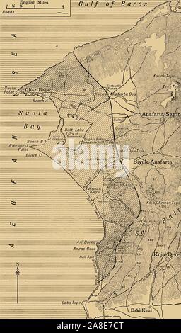 Map of Suvla Bay, Gallipoli peninsula, First World War, 1915, (c1920 ...