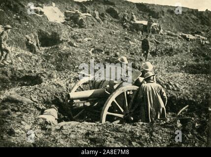 An artillery shell from the Great War lying by the side of a field in ...
