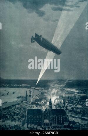 The Zeppelin bombardment of Antwerp, Belgium, August 1914, in defiance ...