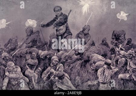 German troops charge against British trenches 1915 during WWI Stock ...