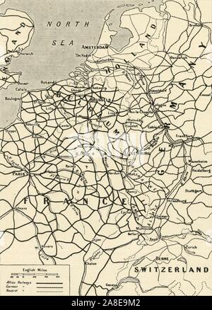 WW1 WESTERN FRONT: Railway map. Battles lines 1918, 1937 Stock Photo ...