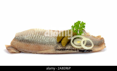 Matjes herring fillets with parsley isolated on white background Stock ...