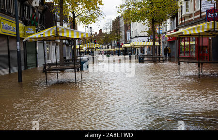 Worksop, UK. 8th November 2019. Flooding in Worksop, UK, following ...