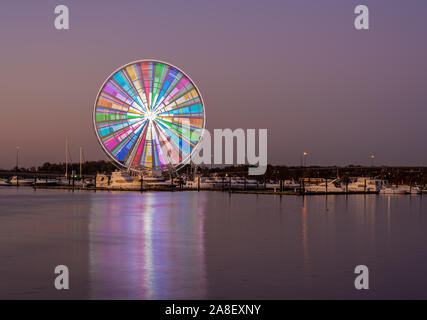 Illuminated ferris wheel at National Harbor near the nation capital of ...