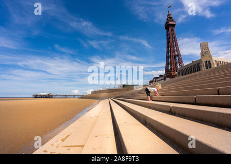 Steps to beach with Blackpool tower in background Blackpool Lancashire ...