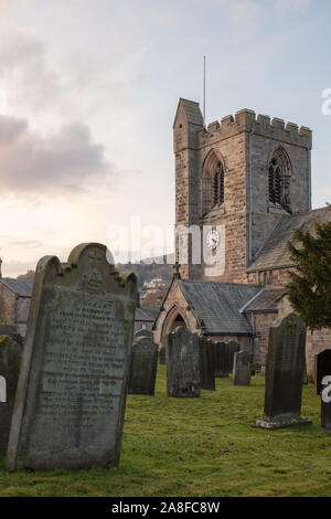 The tower of All Saints church in Rothbury, Northumberland, England, UK ...