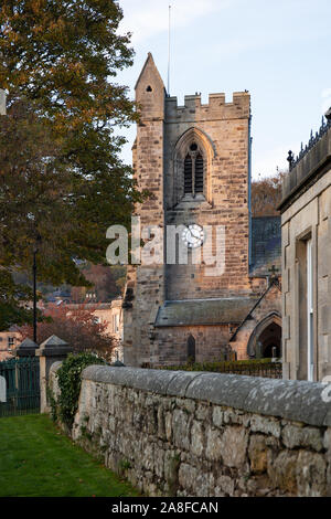 The tower of All Saints church in Rothbury, Northumberland, England, UK ...