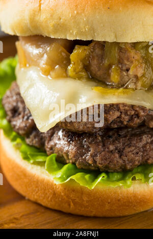 Homemade Colorado Pork Green Chili Hamburger with Cheese Stock Photo ...
